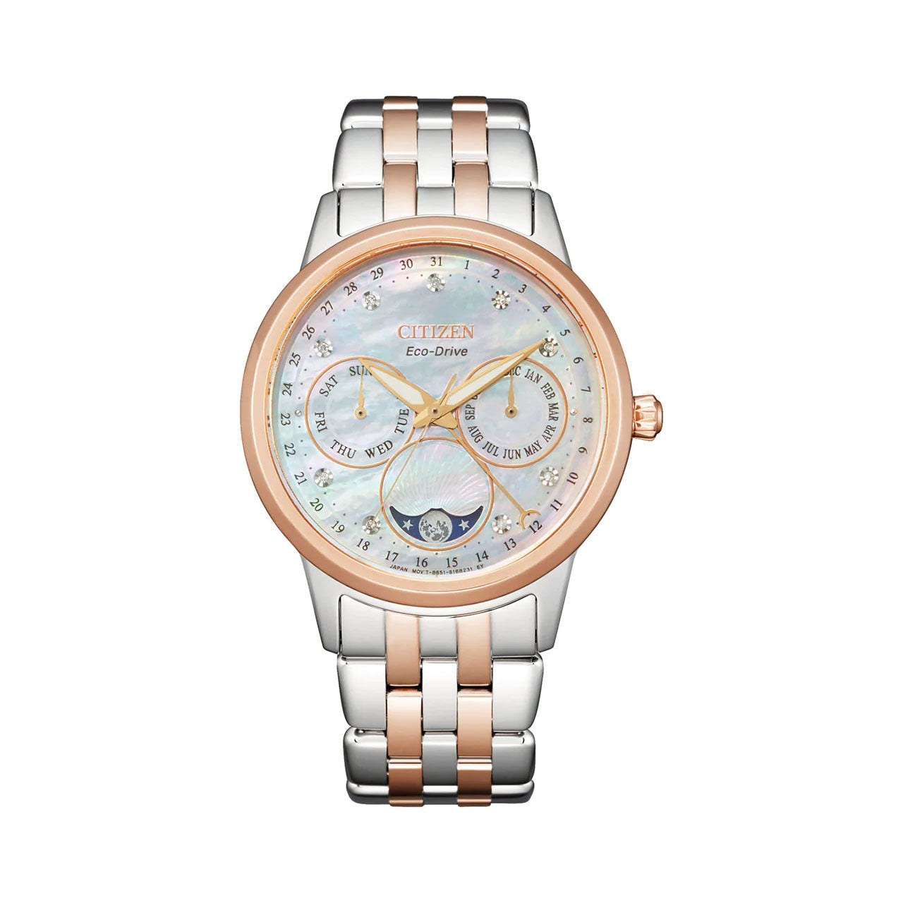 FD0006-56D - Ladies Two Tone Eco-Drive Moon Phase Dress Watch – Jamies ...